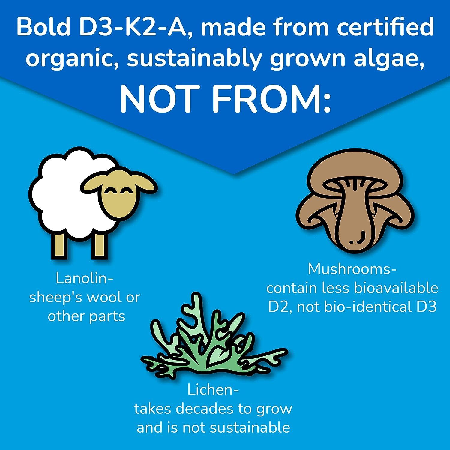 Bold Botanica D3-K2-A Liquid Vitamin - Vegan 3-in-1 Complex Supplement ...