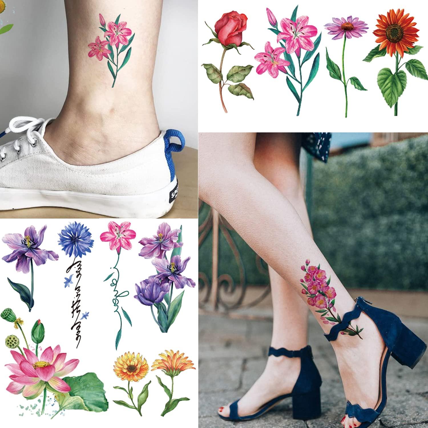 Tazimi 3D Flower Temporary Tattoos - 12 Waterproof Sheets for Women ...