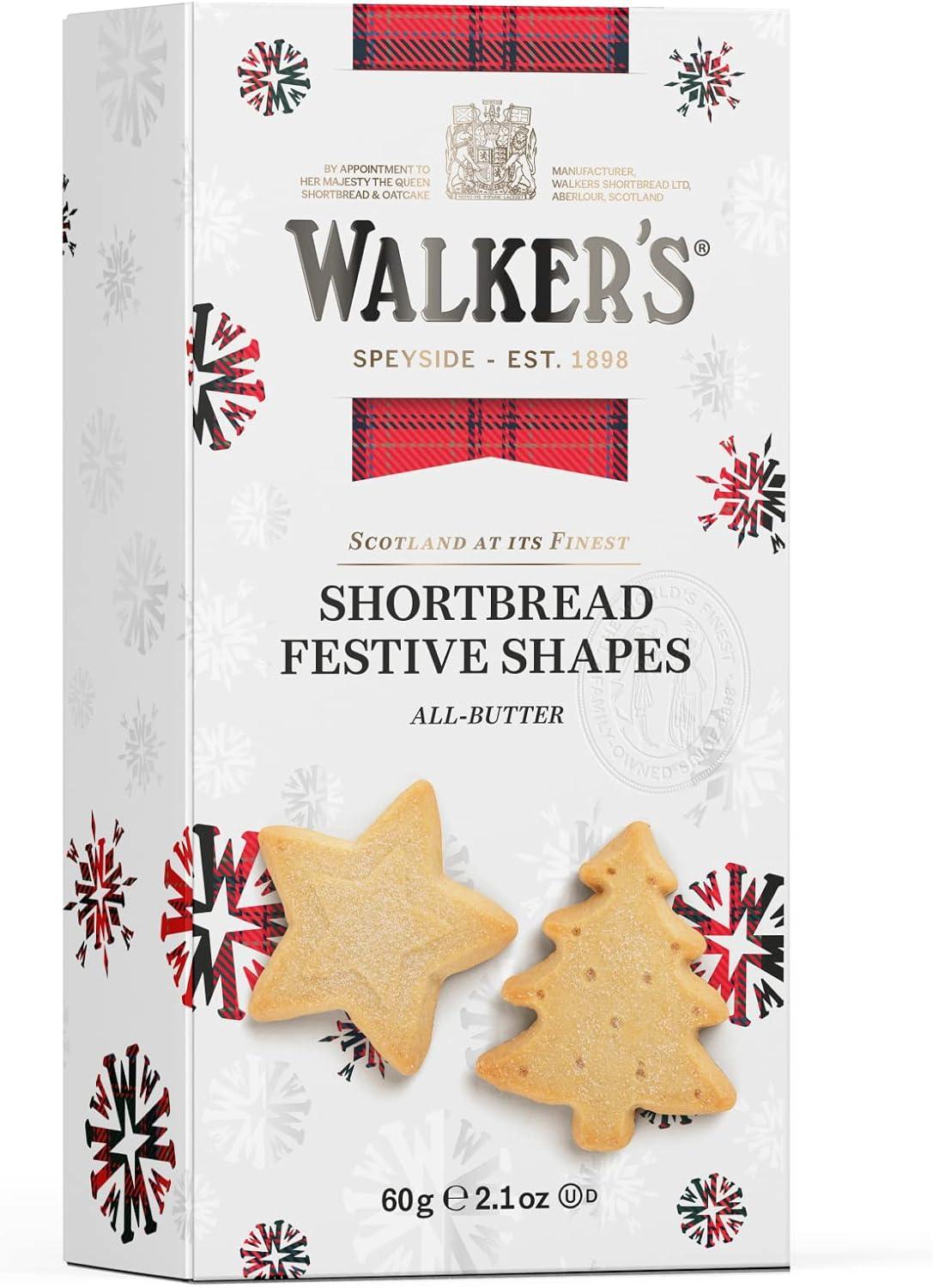 WALKER'S SHORTBREAD Festive Assorted Shortbread Shapes 60g (Pack Of 24 ...