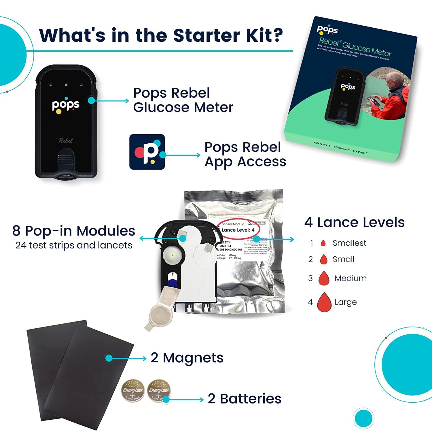 Pops Rebel Blood Glucose Monitor Kit - Bluetooth Diabetes Testing Kit ...