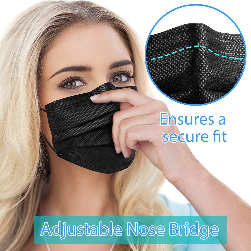 Black Disposable Face Masks - 50 Pack, 3 Ply Disposable Masks | Buy Now ...