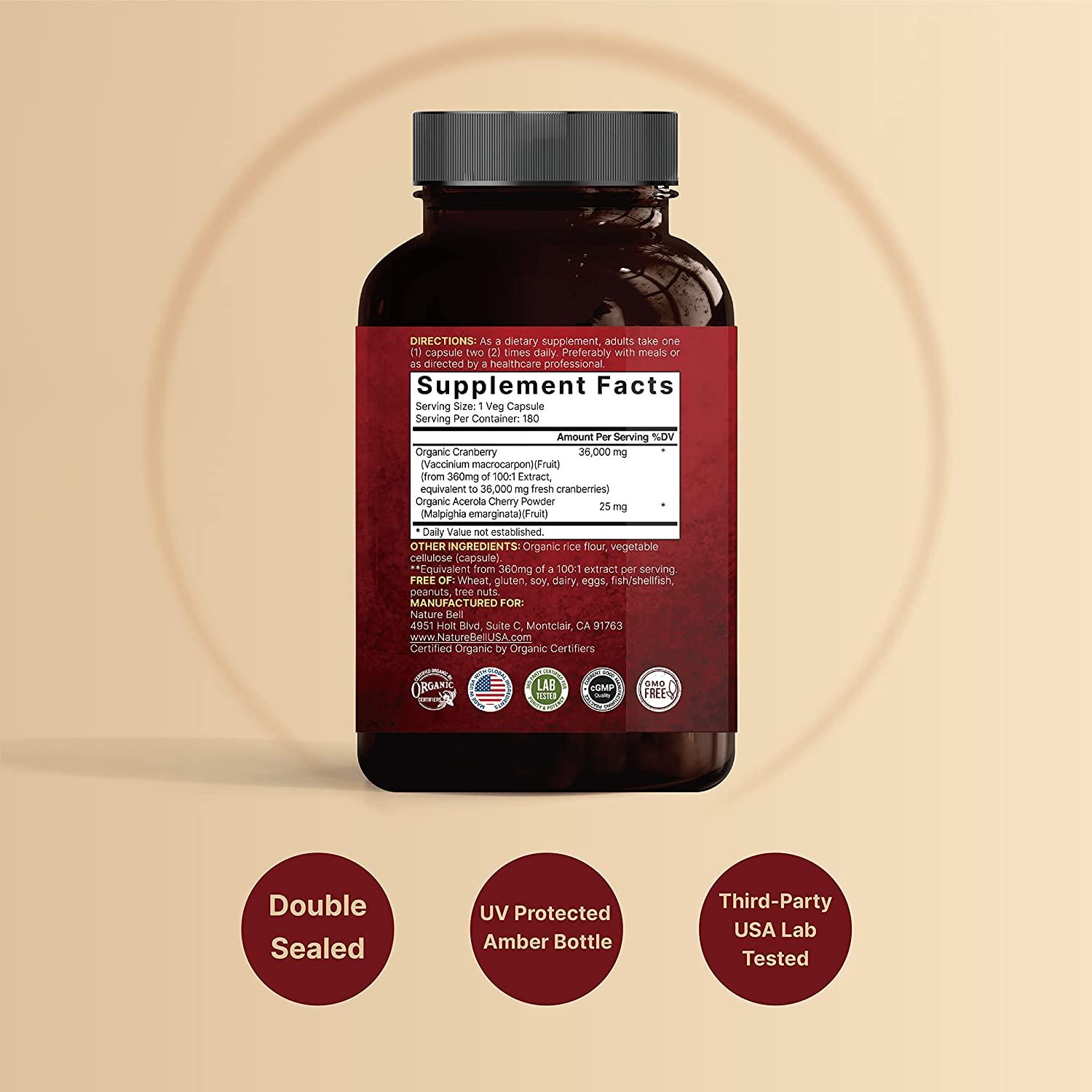 Organic Double Strength Cranberry Pills with Acerola - 180 Vegan ...
