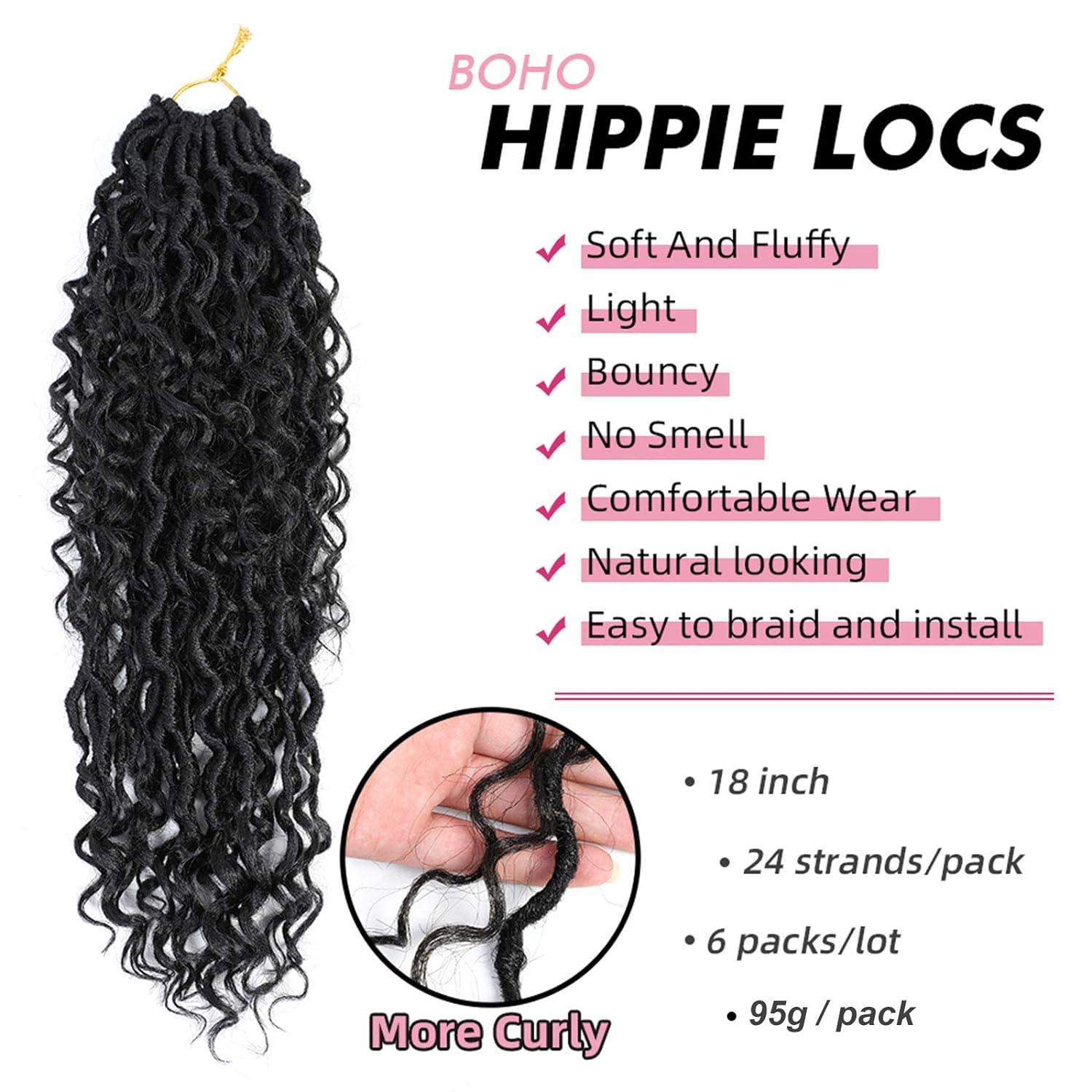 6 Packs 18 Inch River Locs Boho Goddess Faux Locs Crochet Hair in 1B ...