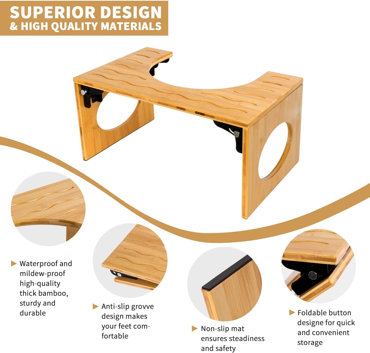 BQYPOWER Bamboo 8 Inch Foldable Toilet Stool - Non-Slip Potty Stool for ...