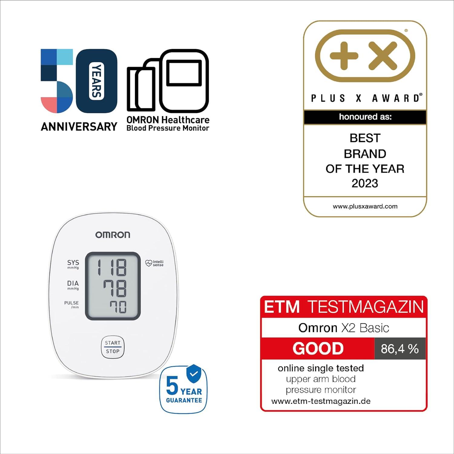 OMRON X2 Basic Upper Arm Blood Pressure Monitor | Clinically Validated ...