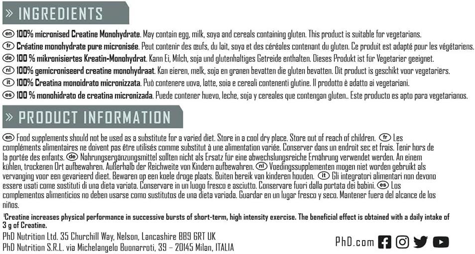 PhD Nutrition Micronised Creatine Supplement 250g - Supports Strength Training & Intensive ...