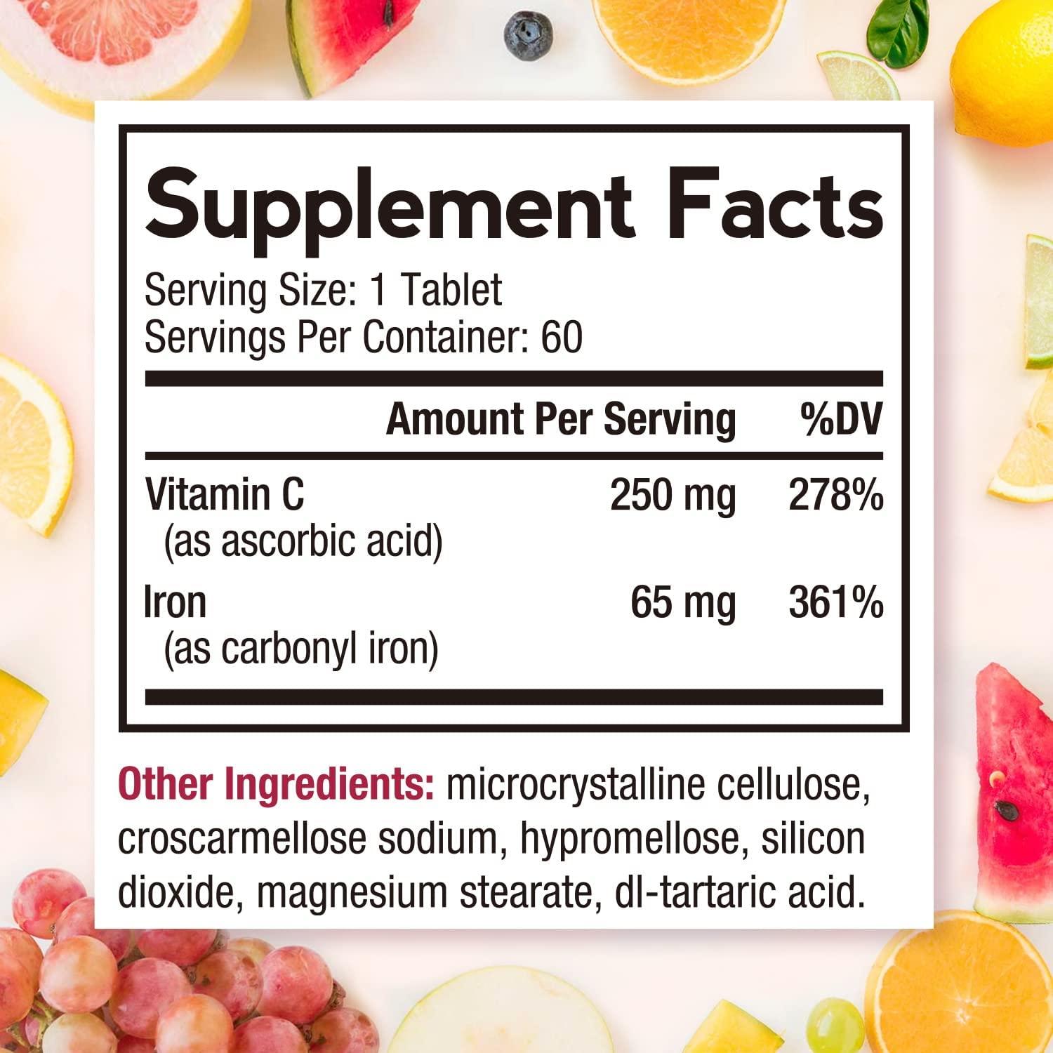 Doctor's Recipes Iron 65mg Carbonyl Iron with Vitamin C | Maximized ...