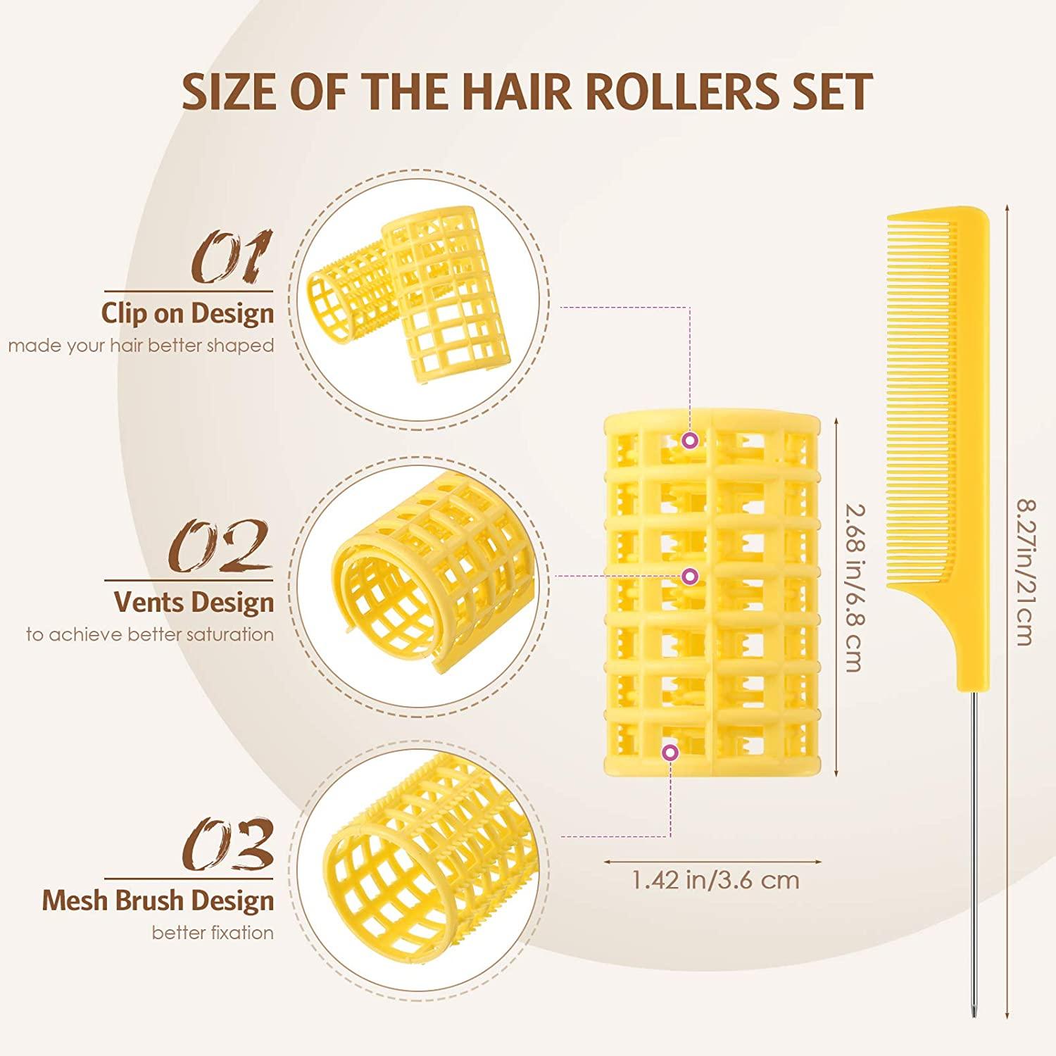 12-Piece Hair Roller Set with Rat Tail Comb - Large Plastic Hair ...