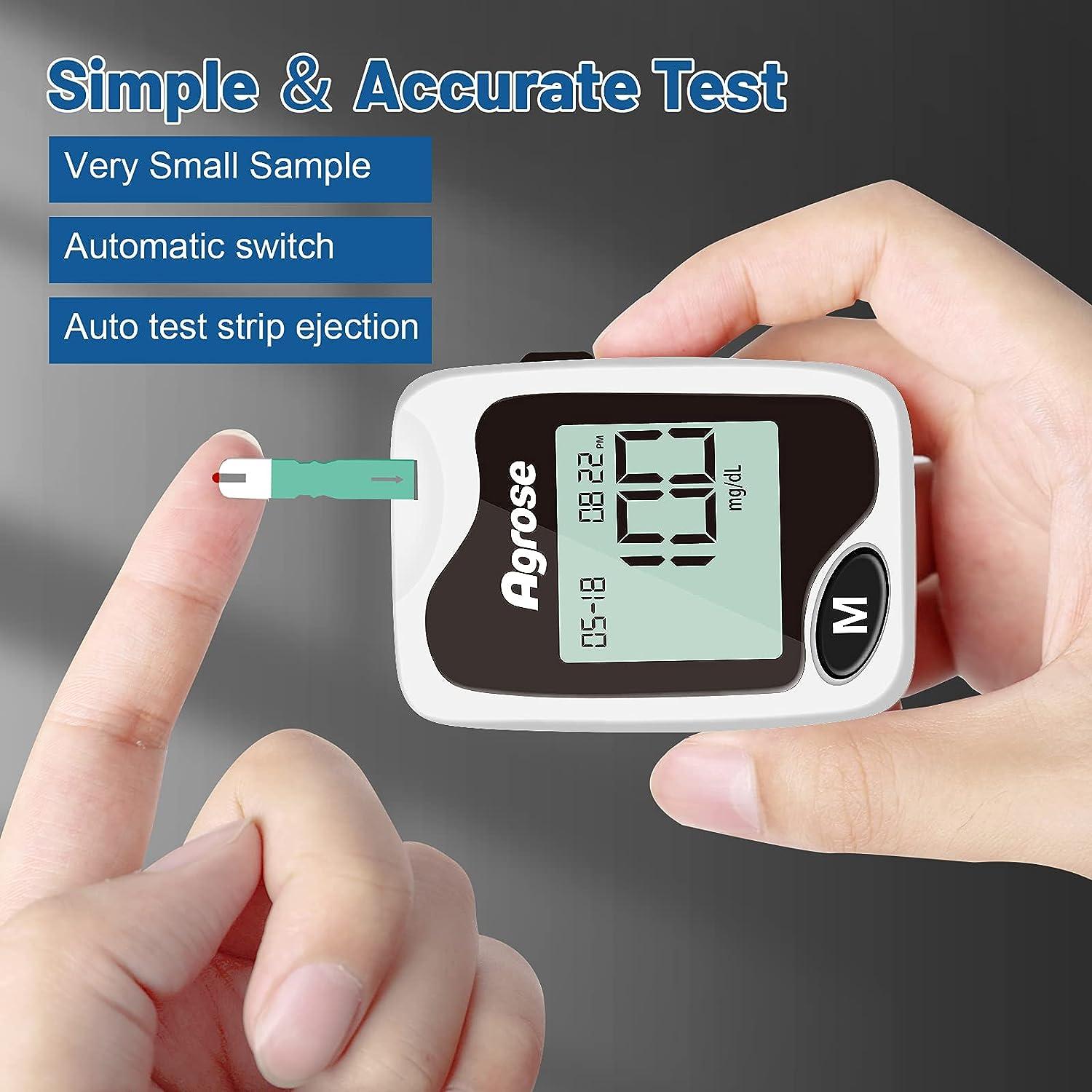 Agrose Blood Glucose Monitor Kit | 50 Test Strips, 50 Lancets ...