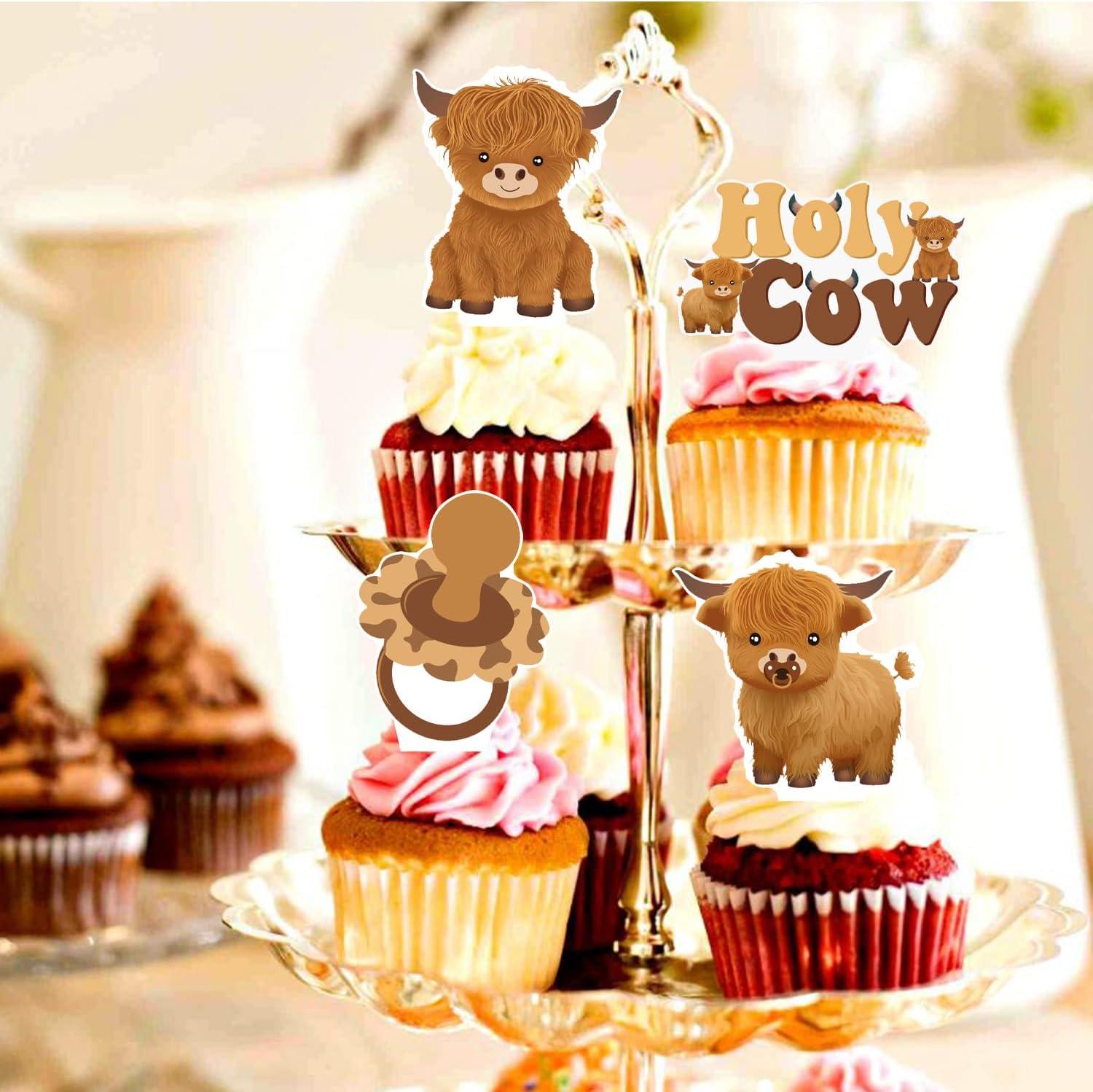 Highland Cow Baby Shower Cupcake Toppers Holy Cow Cupcake Toppers 48Pcs ...