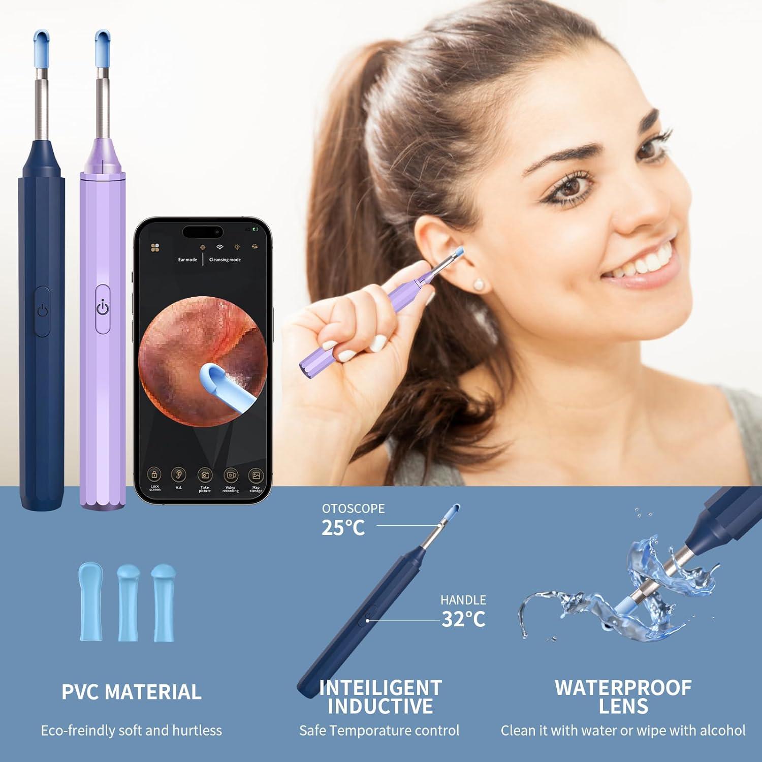 Wey7inQ Ear Cleaner Purple with 1920P FHD Camera and LED Light - WiFi ...