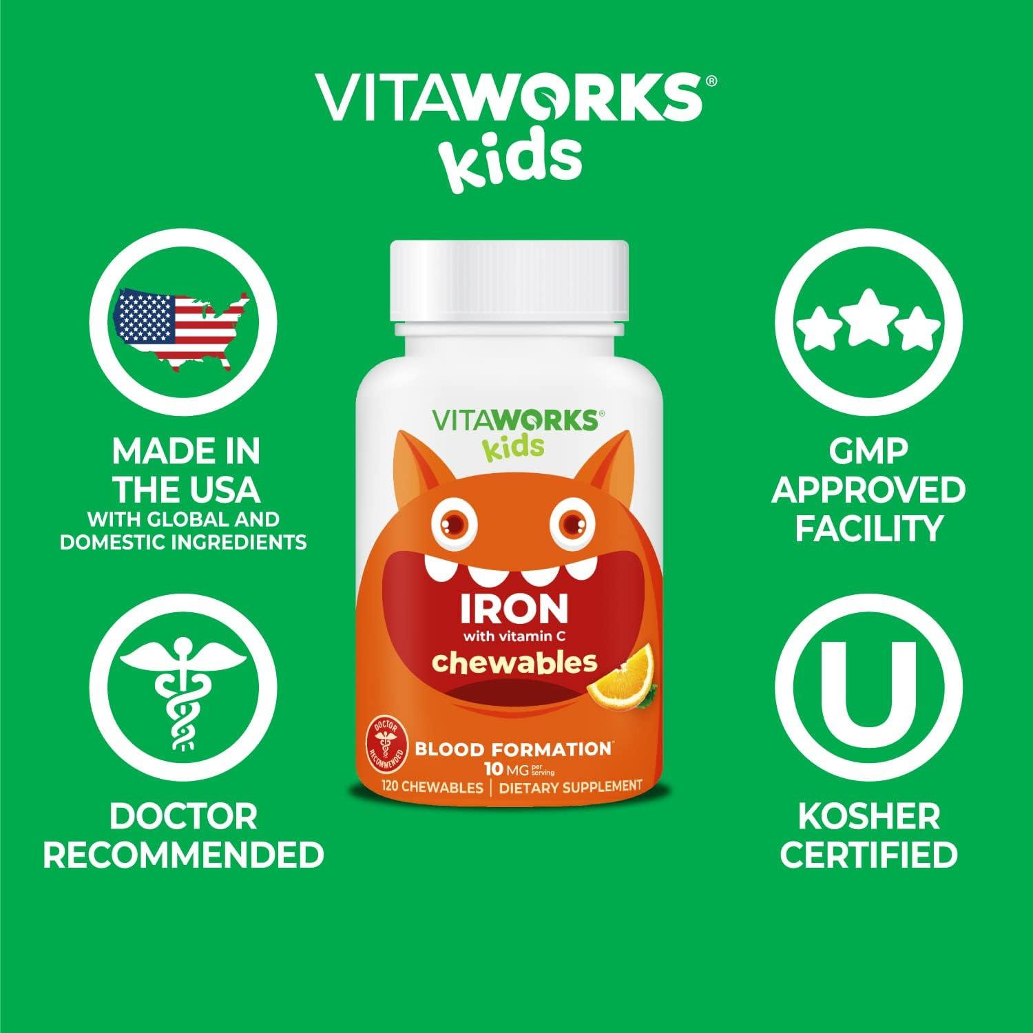 VitaWorks Kids Iron 10mg with Vitamin C 50mg Chewable Tablets - Vegan ...
