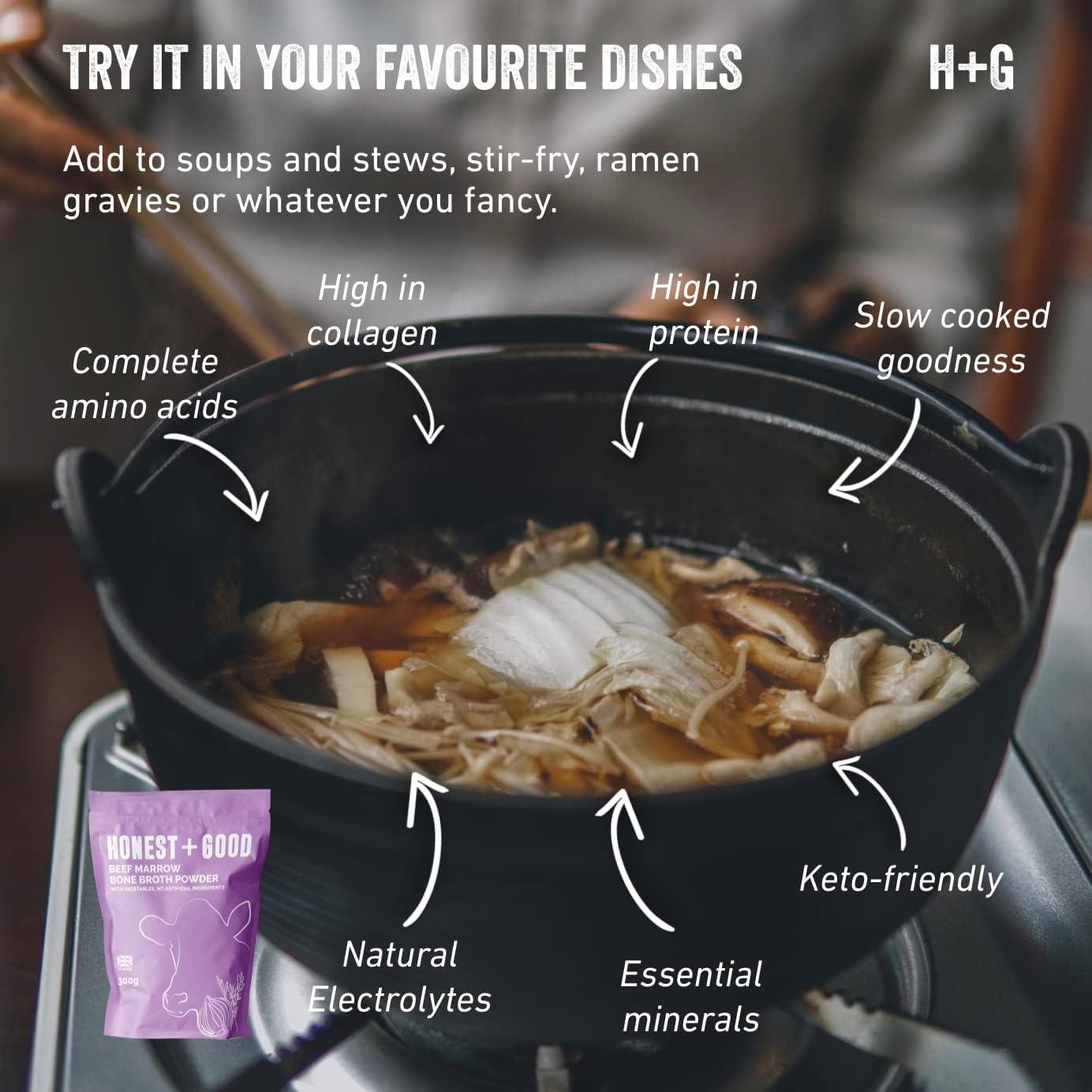 Honest + Good UK Grass Fed Beef Marrow Bone Broth Powder | 1 Month ...