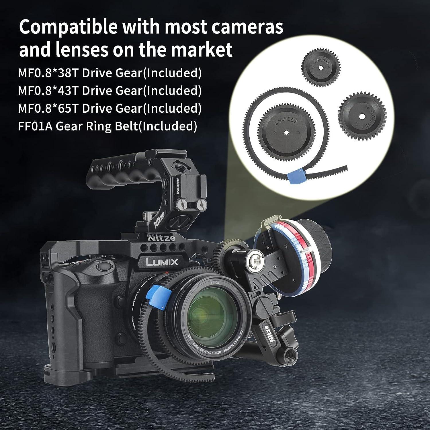 Mini Follow Focus Kit with Reversible Drive Gears, Marking Disks, Gear Ring Belt - MF15C Single ...