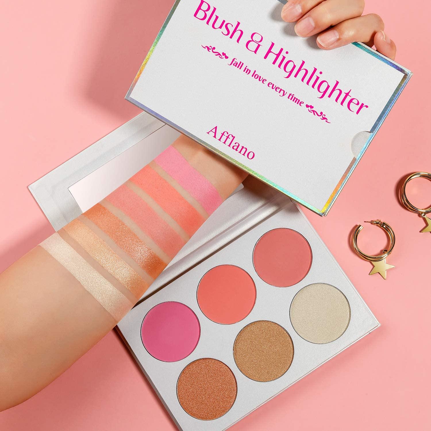 Blusher and Illuminator Palette Set - 3 Blushes & 3 Highlighters for ...