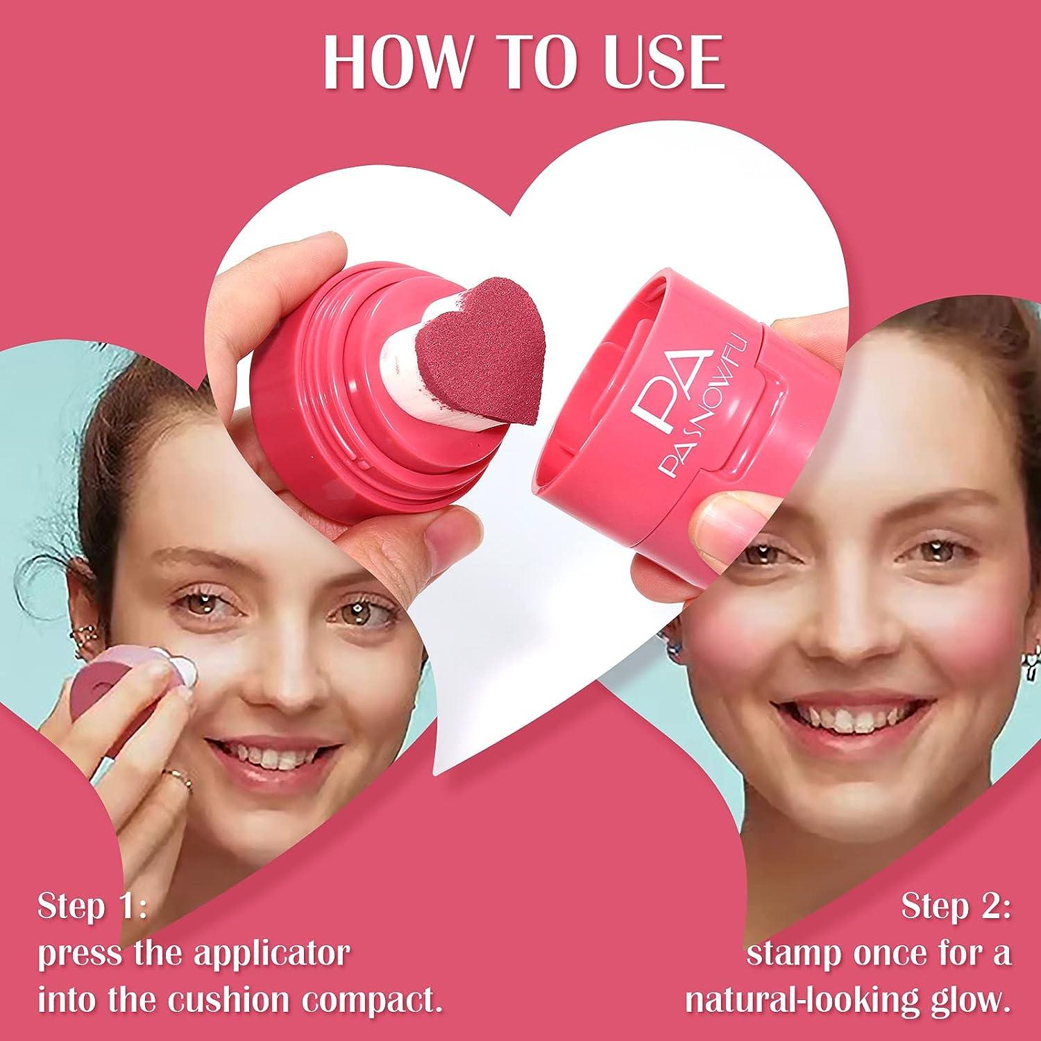 PASNOWFU Liquid Blush: Heart-Shaped Stamp Korean Blush for Natural ...