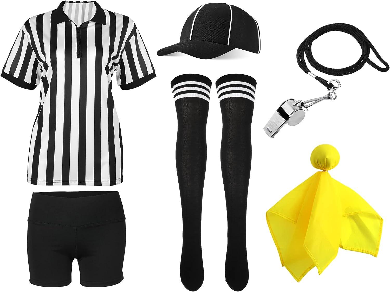 Women's Referee Costume - Black and White Stripe Shirt, Shorts, Hat for ...