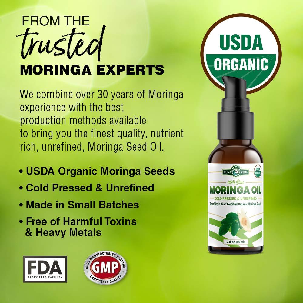 Pura Vida Moringa Organic Moringa Oil - Cold Pressed for Face, Hair, and Skin | Buy Now with ...