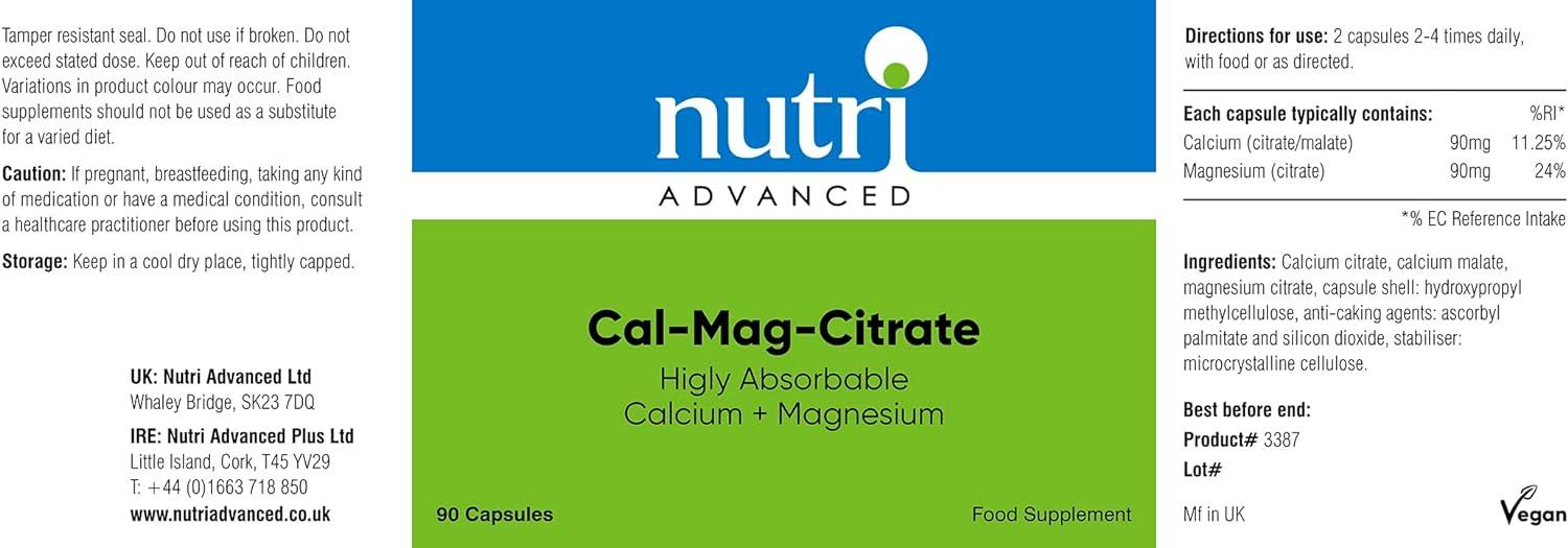 Nutri Advanced Cal-Mag-Citrate Supplement - 90 Capsules - Calcium & Magnesium for Healthy Bones ...