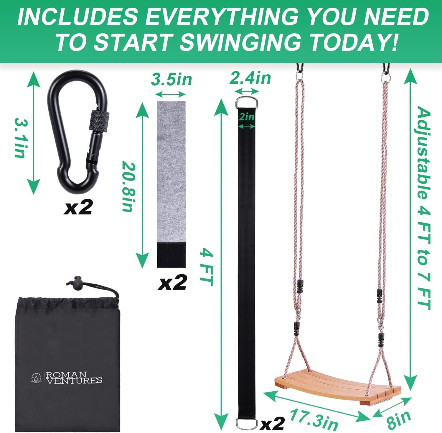 Curved Wooden Tree Swing for Adults and Kids - Complete Hanging Kit ...