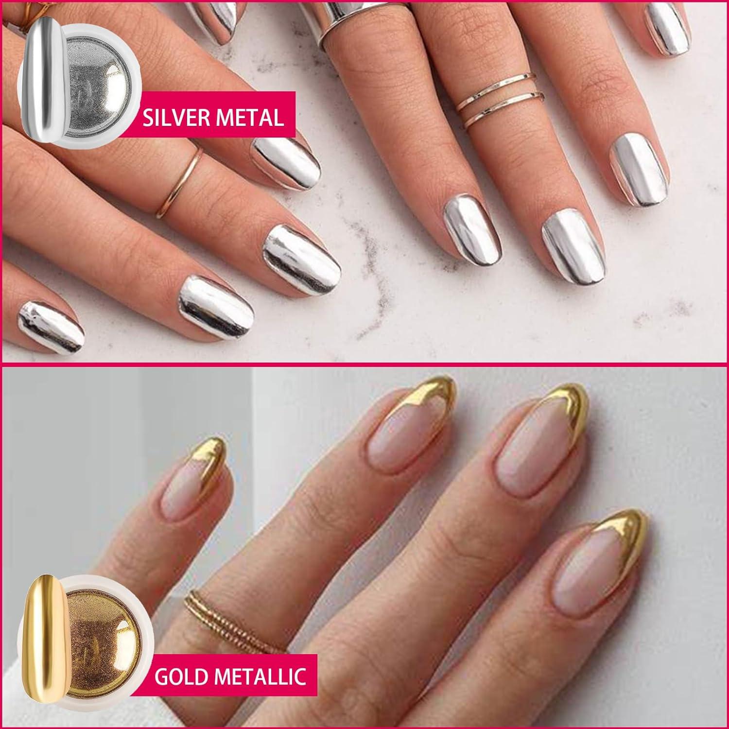 4 Colors Chrome Nail Powder Set Glitter Metal Mirror Effect Nail Art ...