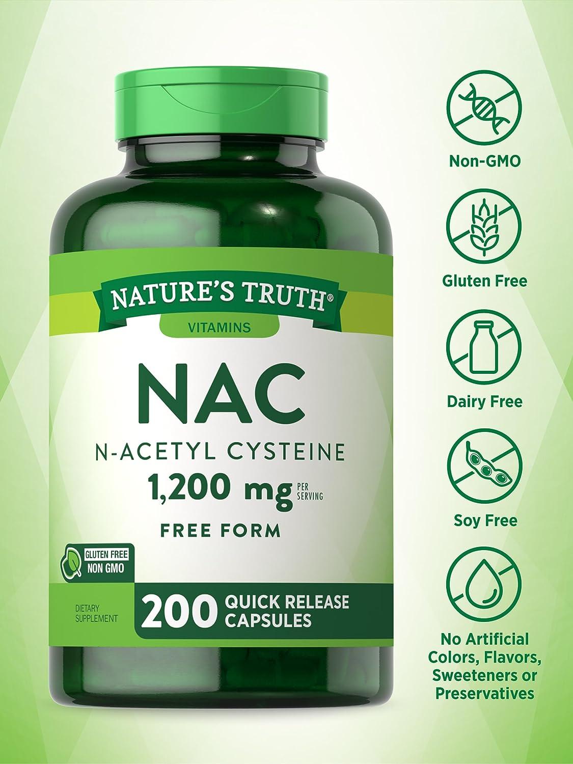 Nature's Truth NAC Supplement | N-Acetyl Cysteine | 1 200mg | 200 ...