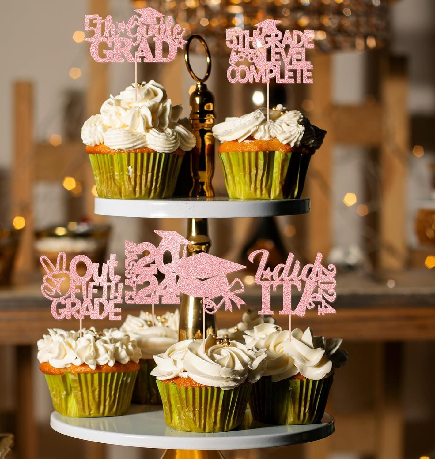 BZBAIS 32 Pieces Rose Gold Glittery 5th Grade Grad Cupcake Toppers ...