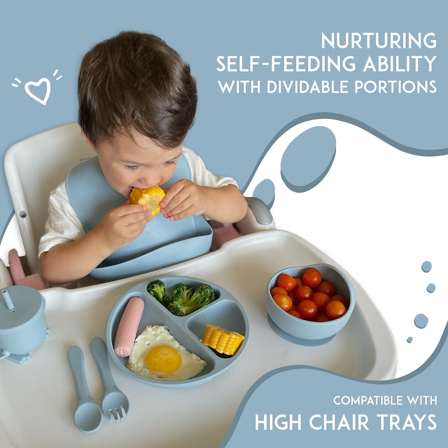Baby Feeding Silicone Set | Weaning Kit with Suction Plate, Bowl, Bib ...