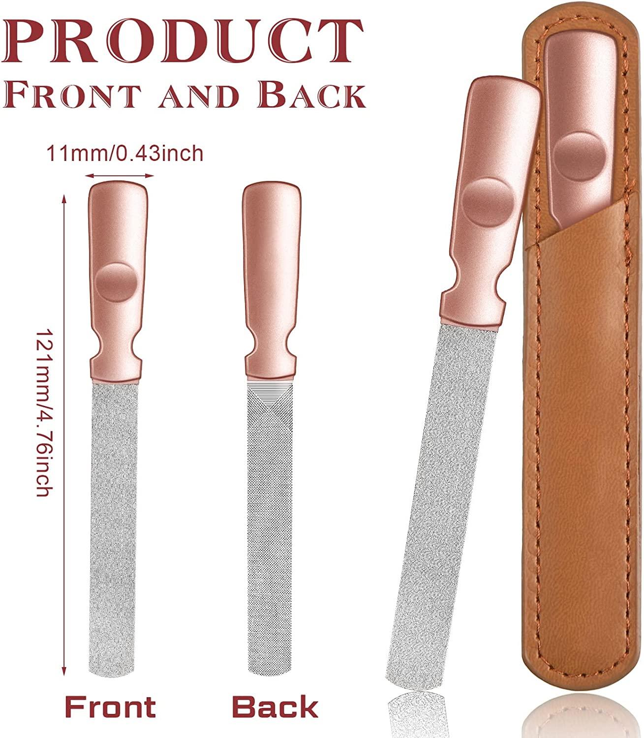 3-Piece Stainless Steel Nail Files Set with Leather Case - Rose Gold ...