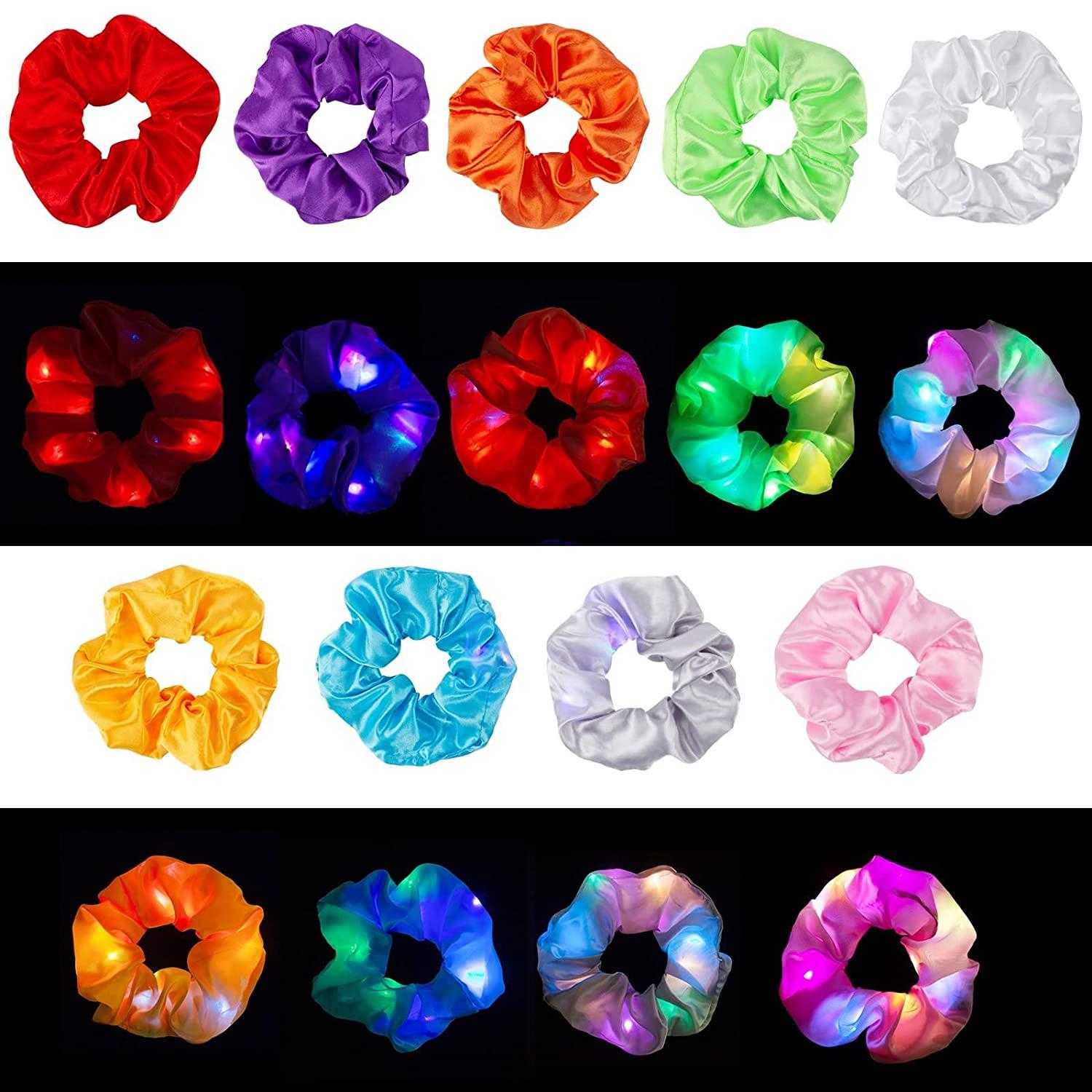 9 Pcs LED Light Hair Scrunchies with 3 Colors Light Modes - Soft Silk ...