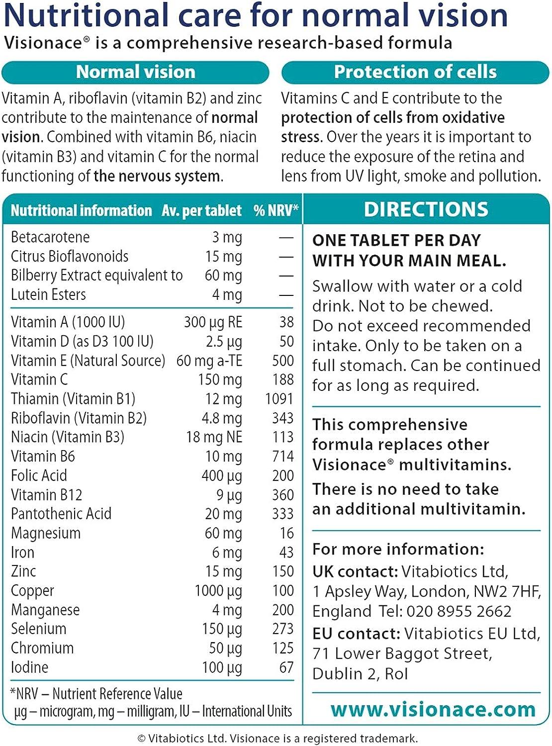 Vitabiotics Visionace 30 Tablets - Advanced Eye Health Formula | Buy ...