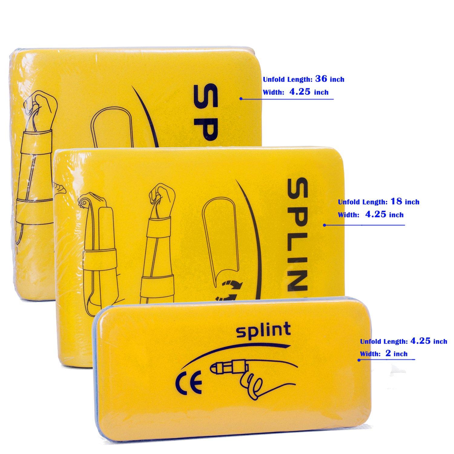 Yellow Splints 3-Size Pack for Finger, Neck, Leg, Knee, Foot, Wrist ...