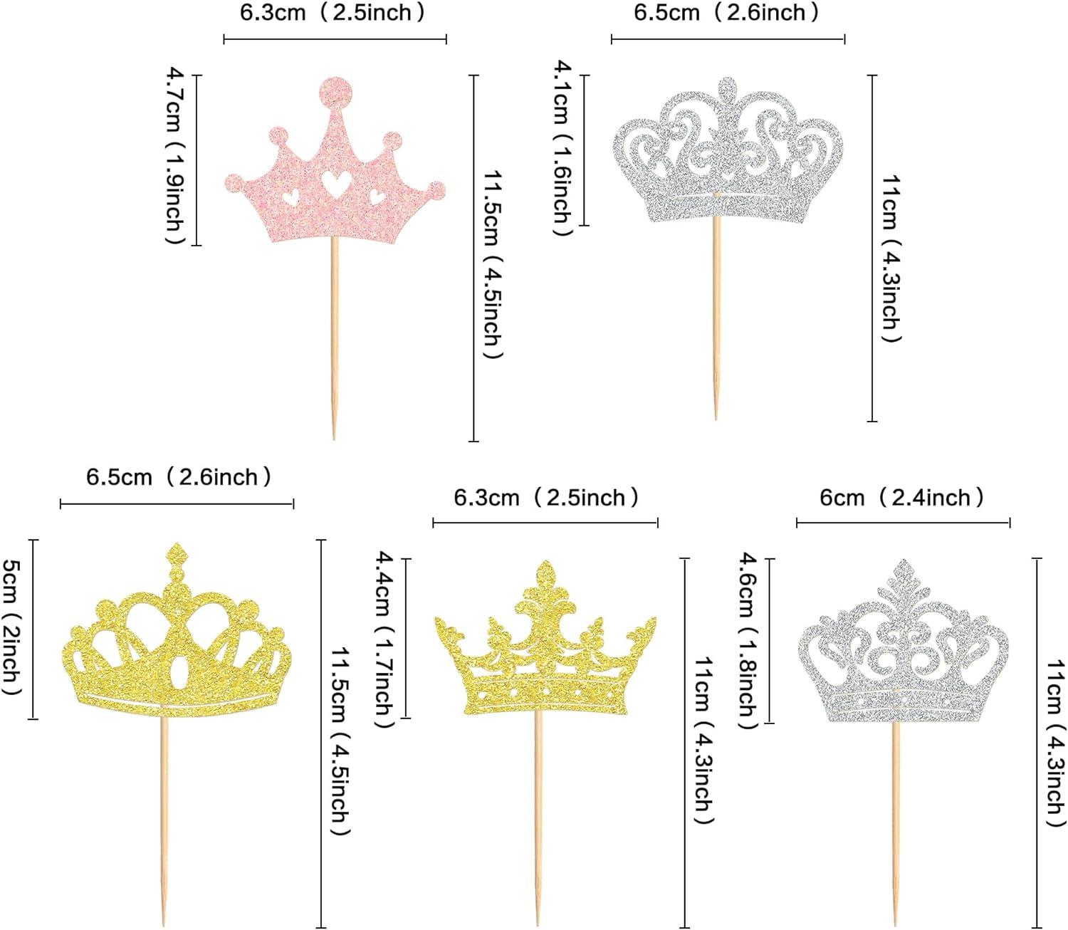 Ercadio 30 Pack Princess Crown Cupcake Toppers Glitter Queen Crown ...