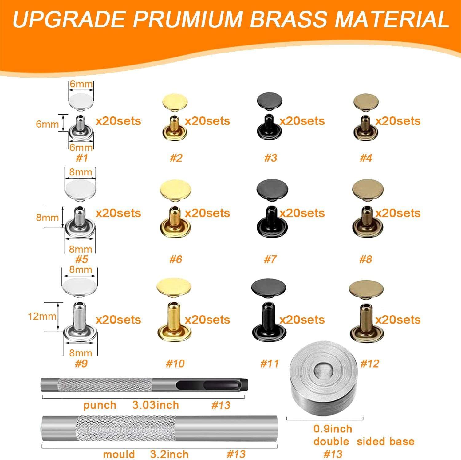 240 Sets Leather Rivets Double Cap Rivet Tubular - 4 Colors 3 Sizes ...