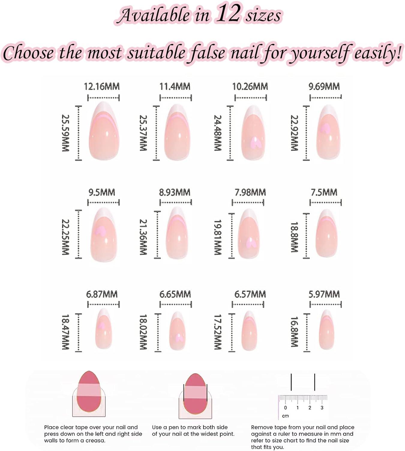 False Nails Medium Length Almond Pink French Stick on Nails - 24pcs ...