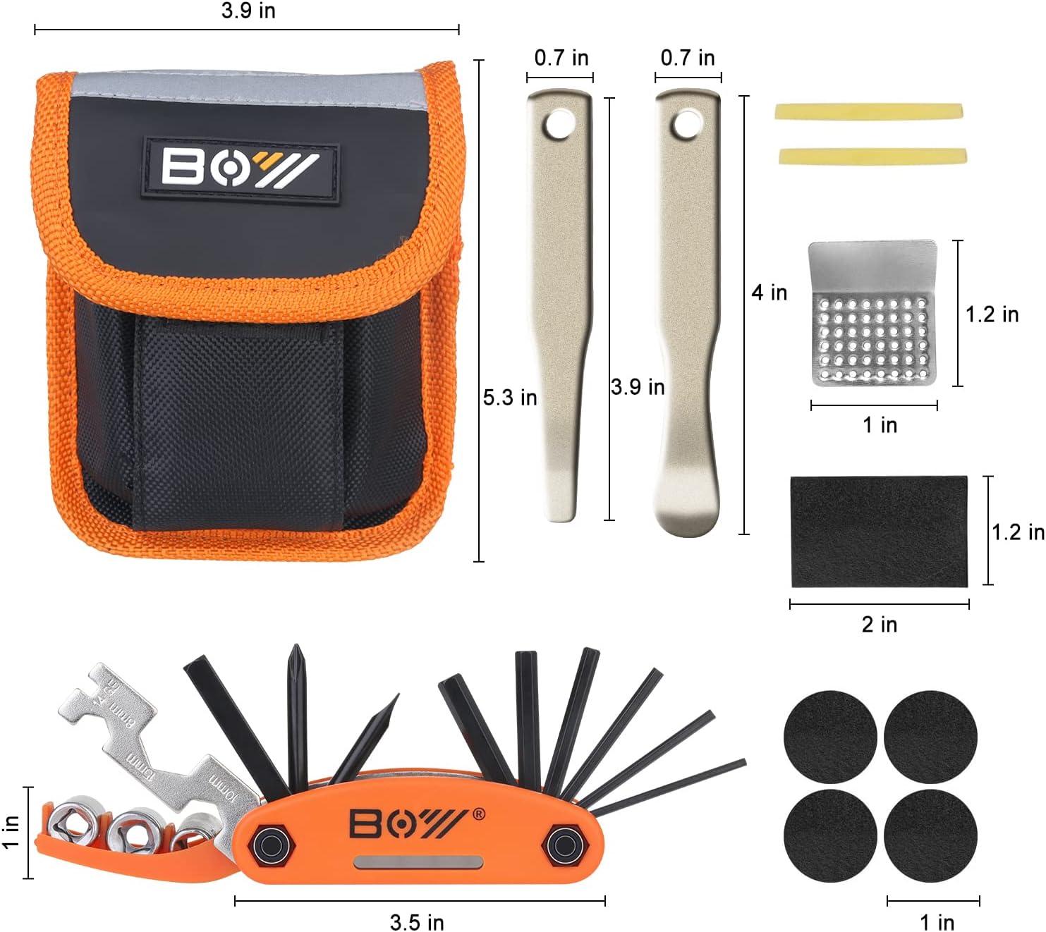 Portable Bike Repair Kit - 16-in-1 Multi Tool, Tire Levers, Pre-glued ...