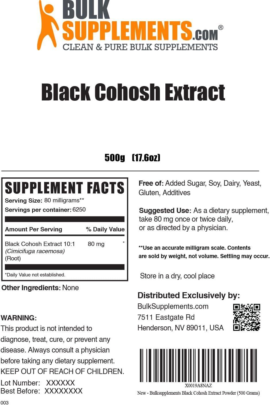 Black Cohosh Extract Powder for Menopause Support - 500g - BULK SUPPLEMENTS