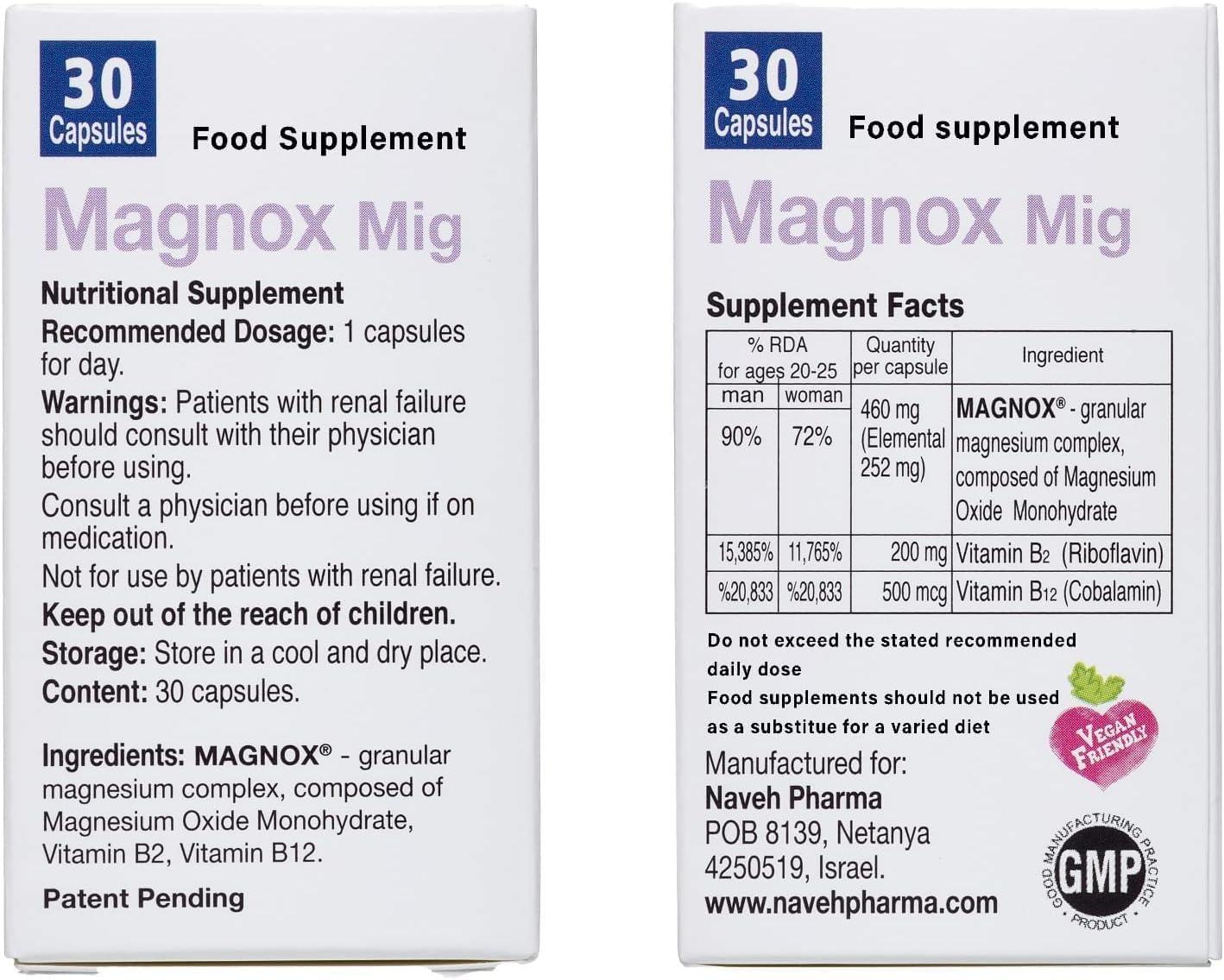 MAGNOX Mig Magnesium Supplement Tablets (30) for Migraine Headaches ...