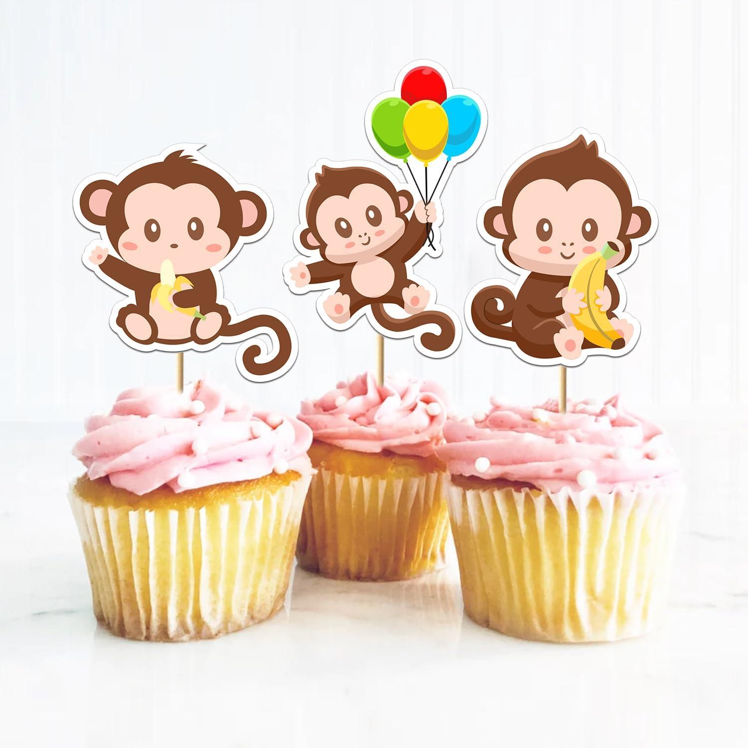 32Pcs Monkey Cupcake Toppers Monkey Baby Shower Party Decorations for ...