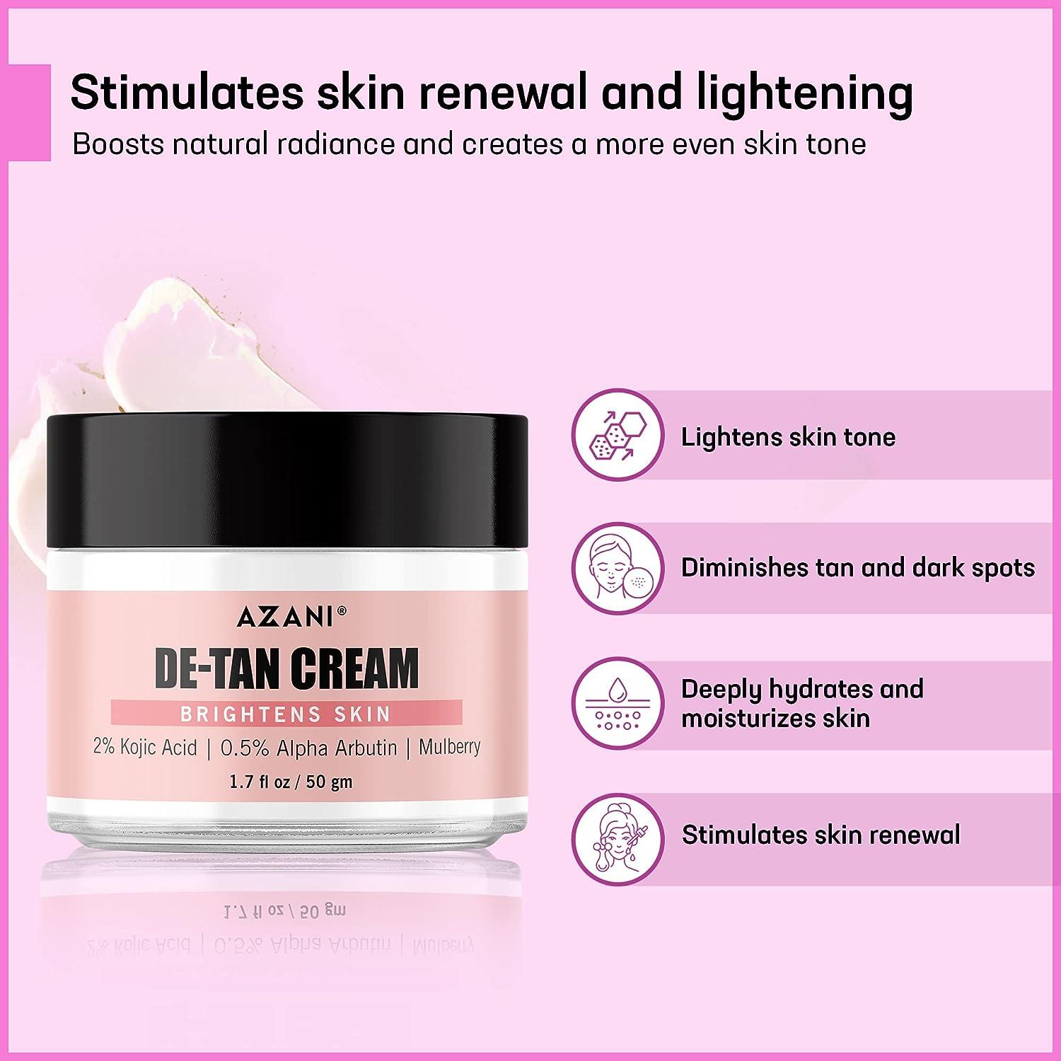 Azani Detan Cream | 2% Kojic Acid, Alpha Arbutin, Mulberry | For Skin ...