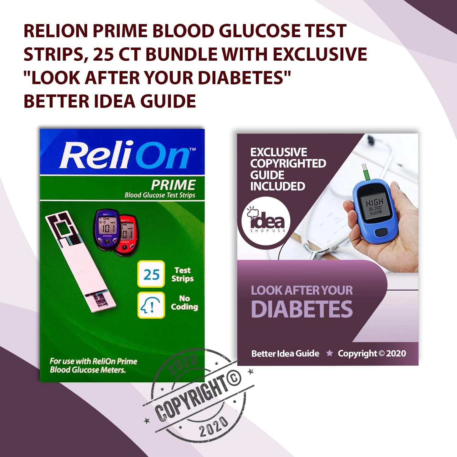 ReliOn Prime Blood Glucose Test Strips 25 Ct Bundle with Diabetes Care ...