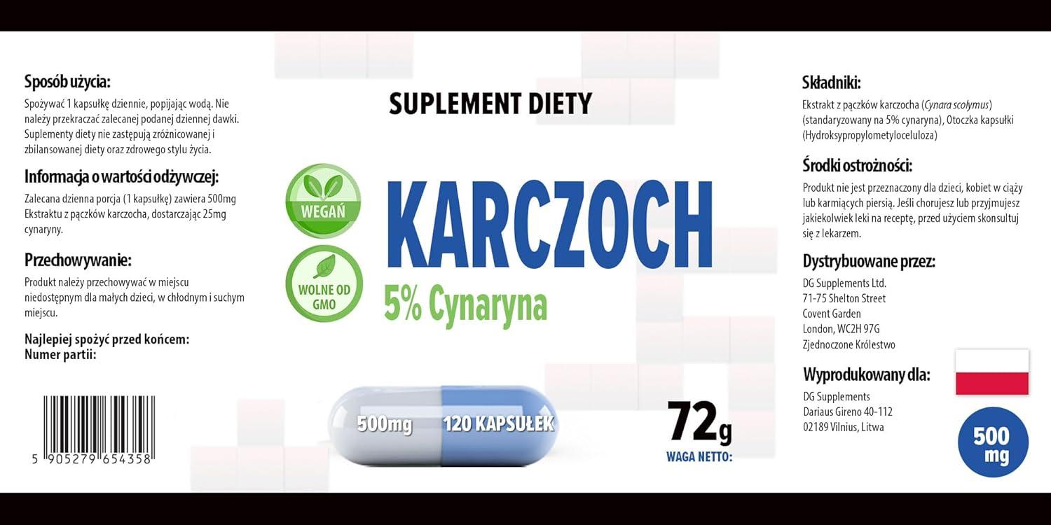 Hepatica Artichoke Extract 500mg | 120 Vegan Capsules | 5% Cynarin ...