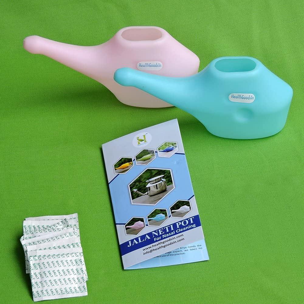 Set of 2 Unbreakable Plastic Neti Pot with Salt Sachets and Cleaning ...