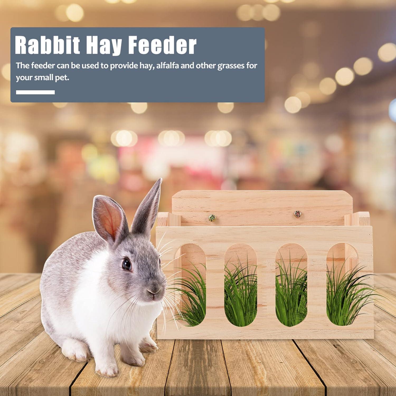 VILLCASE Rabbit Hay Feeder Rack Wooden Food Feeding Rack Bunny Less ...