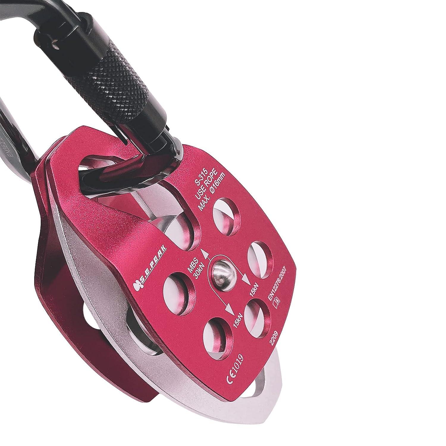 SEPEAK 30kN Large Rescue Climbing Pulley Double Sheave with Swing Plate ...