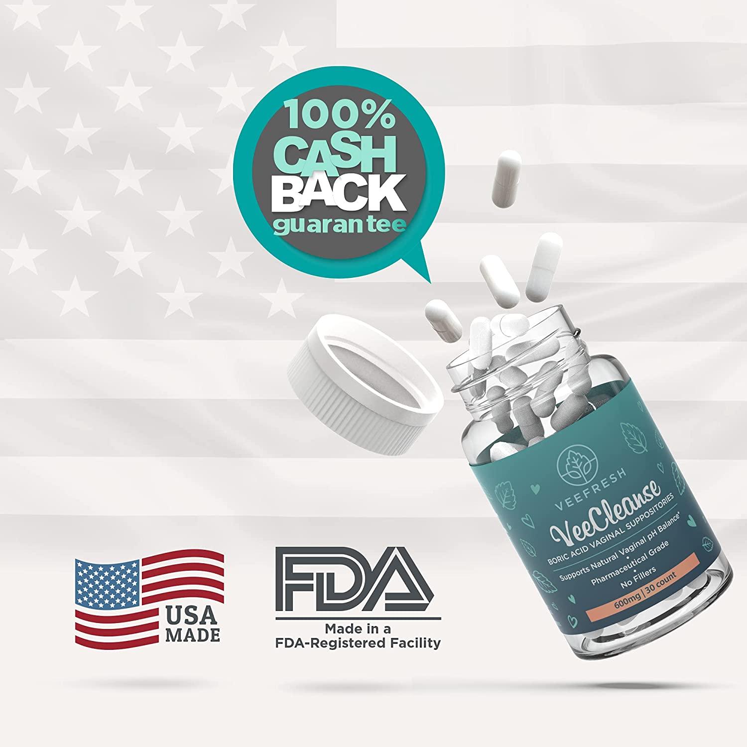 VeeFresh VeeCleanse Boric Acid Suppositories with Applicator - pH ...