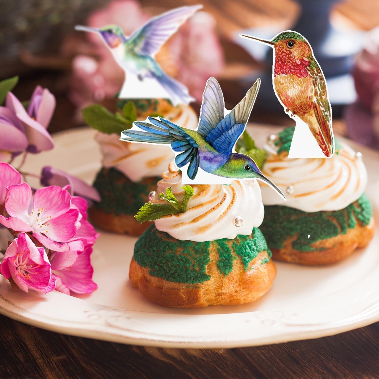48Pcs Hummingbird Cupcake Toppers Hummingbird Birthday Decorations ...