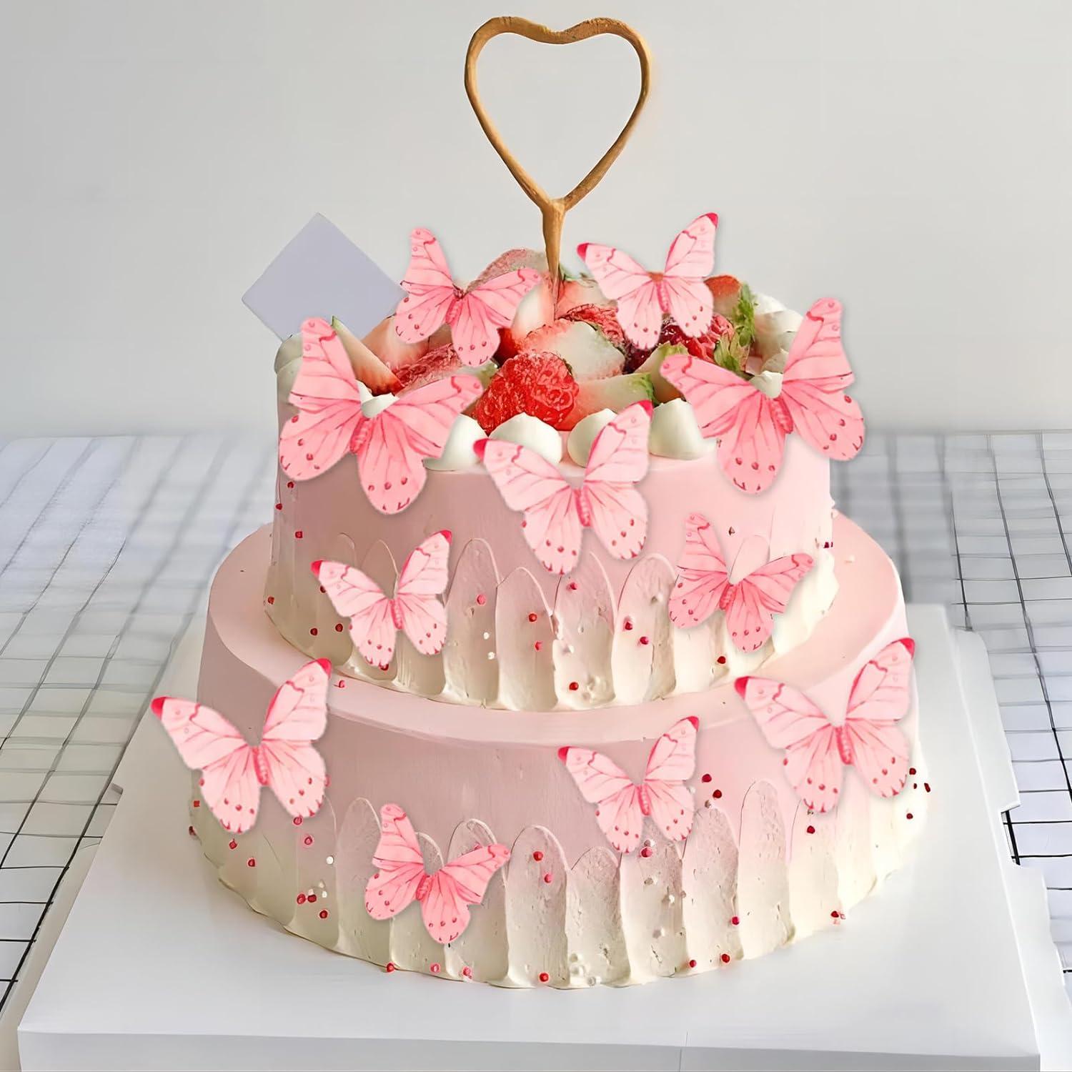 40 Pcs Pink Butterfly Cupcake Decoration Butterfly Edible Wafer Cupcake ...