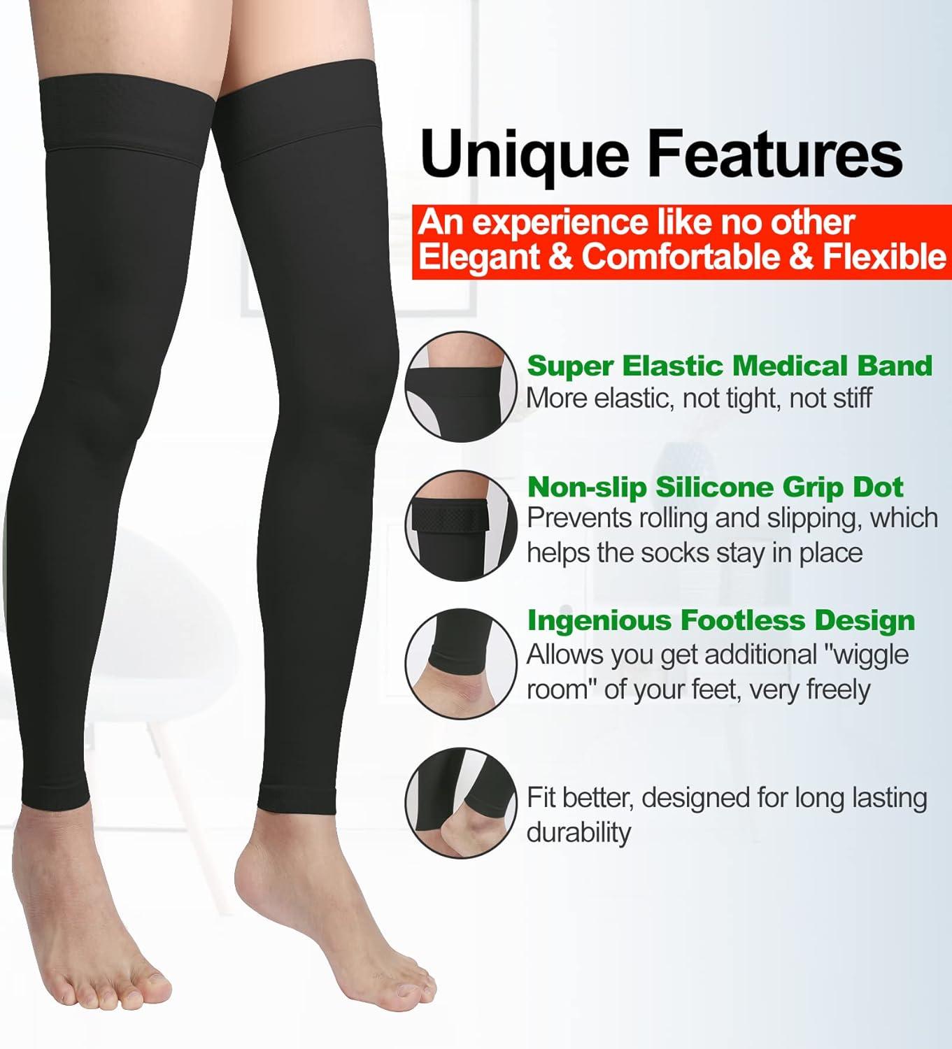 Footless Thigh High Compression Stockings - 20-30mmHg Gradient ...