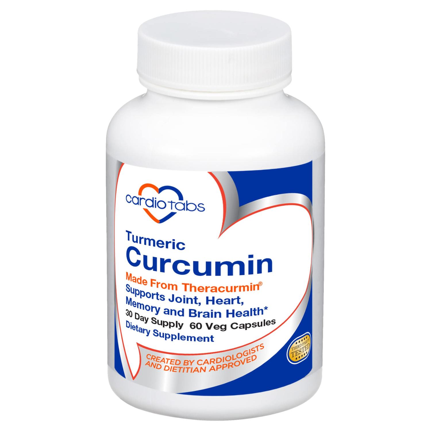 CardioTabs Turmeric Curcumin 600mg - 60 Vegetarian Capsules for Joint ...